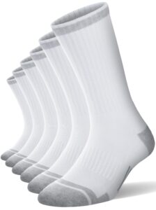 fitrell 6 pack men's athletic crew socks cushioned work boot socks, white, large, shoe size 9-12