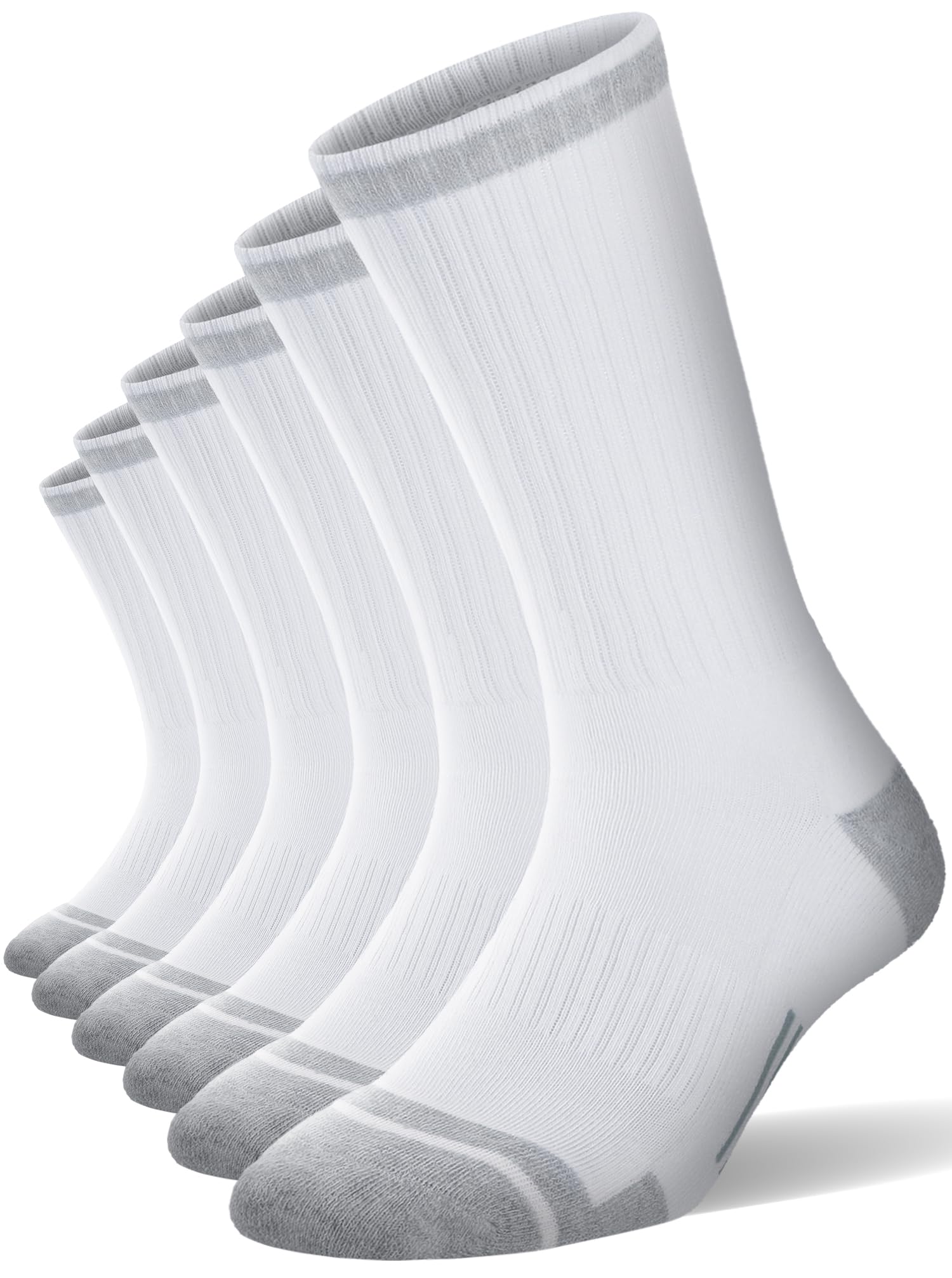 FITRELL 6 Pack Men's Athletic Crew Socks Cushioned Work Boot Socks, White, Large, Shoe Size 9-12