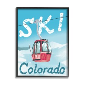 stupell industries ski colorado winter mountain trolly snowy hill, designed by ziwei li black framed wall art, 24 x 30, blue