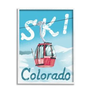 stupell industries ski colorado winter mountain trolly snowy hill, designed by ziwei li white framed wall art, 16 x 20, blue