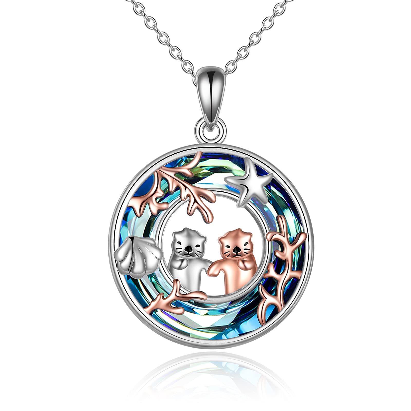 ONEFINITY Otter Gifts for Women Sterling Silver Crystal Sea Otter Necklace Cute Animal Pendant for Mom Jewelry Gift