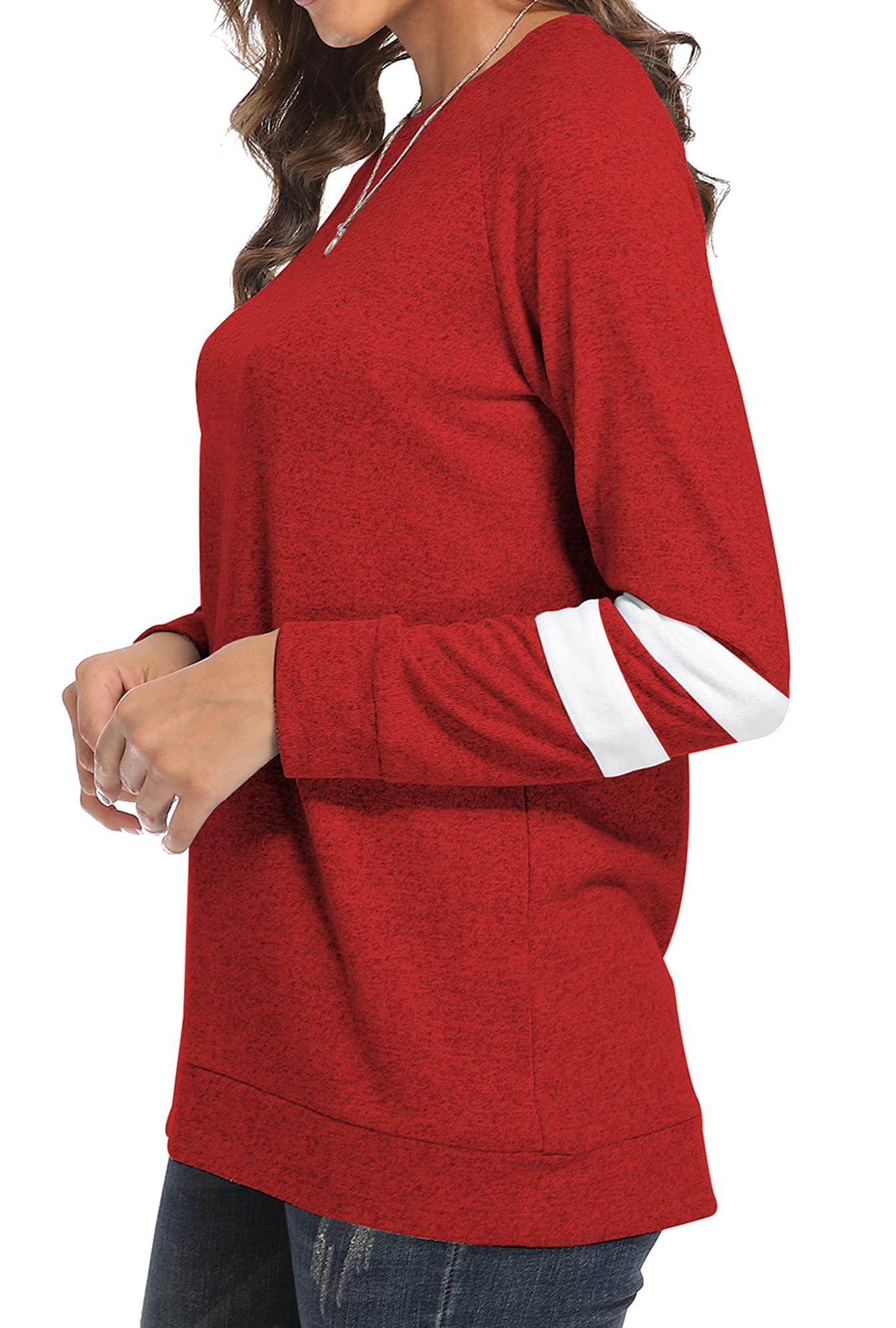 Makamaka Long Sleeve Shirts for Women Sweater Tunic Womens Long Sleeve Blouse Pullover Sweatshirts(Red M)