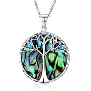 sterling silver tree of life natural abalone shell heart pendant necklace for women (nautral abalone shell life tree)