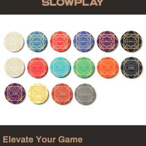 SLOWPLAY Nash Ceramic Poker Chips in Bulk, Casino Grade Ceramic 10-Gram Poker Chip for Texas Hold'em, 39mm Professional Chips Pack of 50 with Denomination of 1