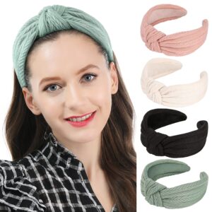 QIANXUAN Fabric Headbands For Women'S Hair Fashion Solid Color Headbands For Girls Woven Women Hair Accessories Knitting Wide Soft Lady Turban Top Knotted Glam Hairbands