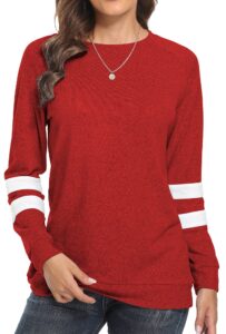 makamaka long sleeve shirts for women sweater tunic womens long sleeve blouse pullover sweatshirts(red m)