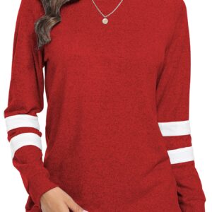 Makamaka Long Sleeve Shirts for Women Sweater Tunic Womens Long Sleeve Blouse Pullover Sweatshirts(Red M)