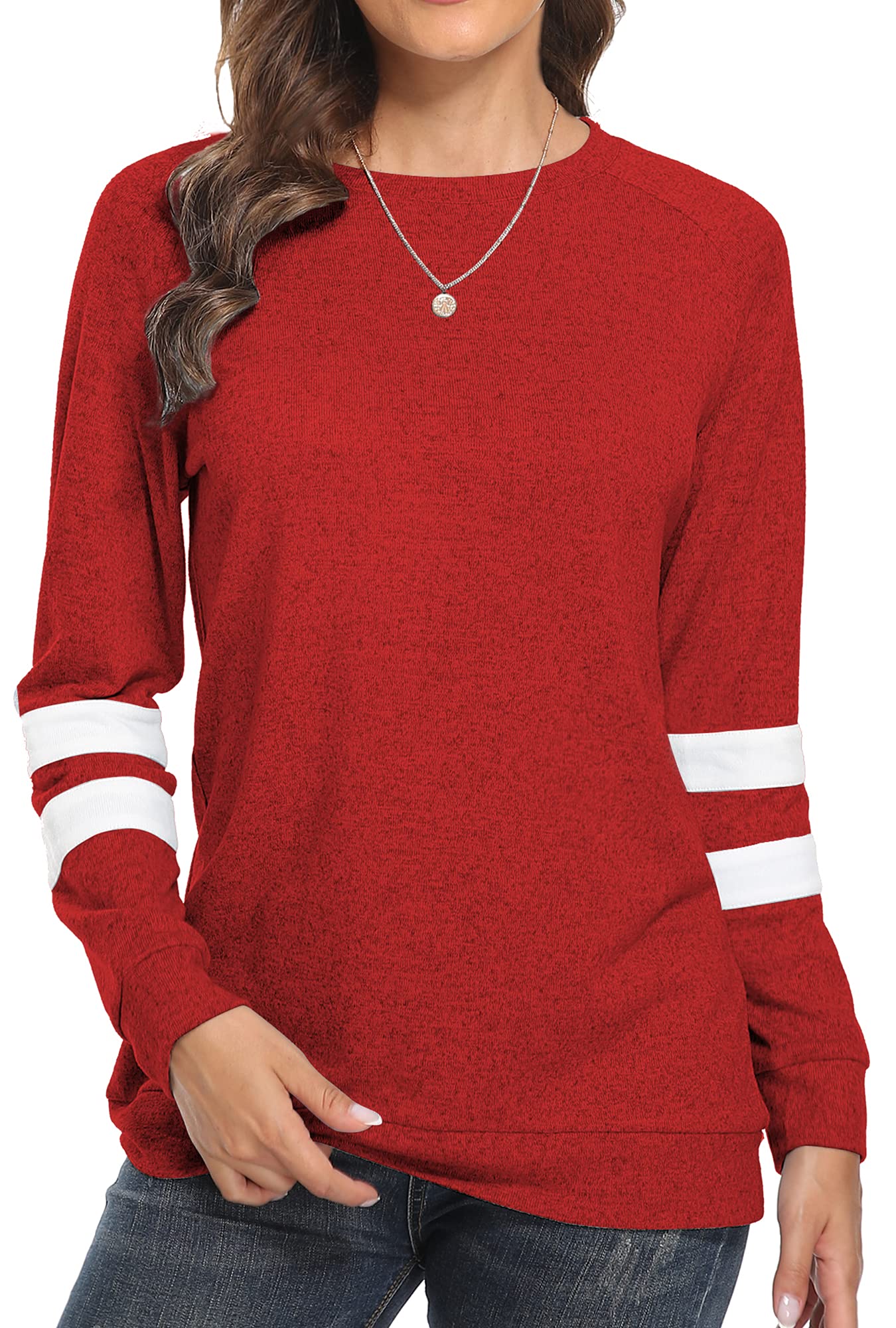 Makamaka Long Sleeve Shirts for Women Sweater Tunic Womens Long Sleeve Blouse Pullover Sweatshirts(Red M)