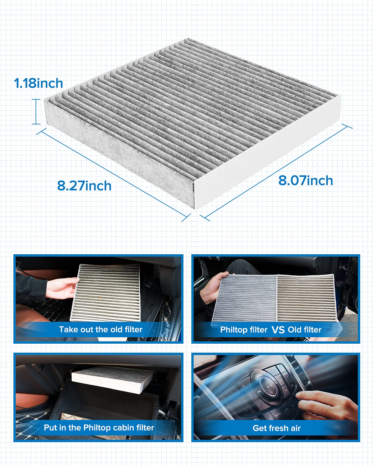 PHILTOP ACF014 (CF11182) Premium Cabin Air Filter, Replace for CR-V 2017-2021, Civic 2016-2021, RDX 2019-2021, Fit 2009-2020, Clarity 2017-2021, Insight 2010-2021, CR-Z 2011-2016, TLX, HR-V