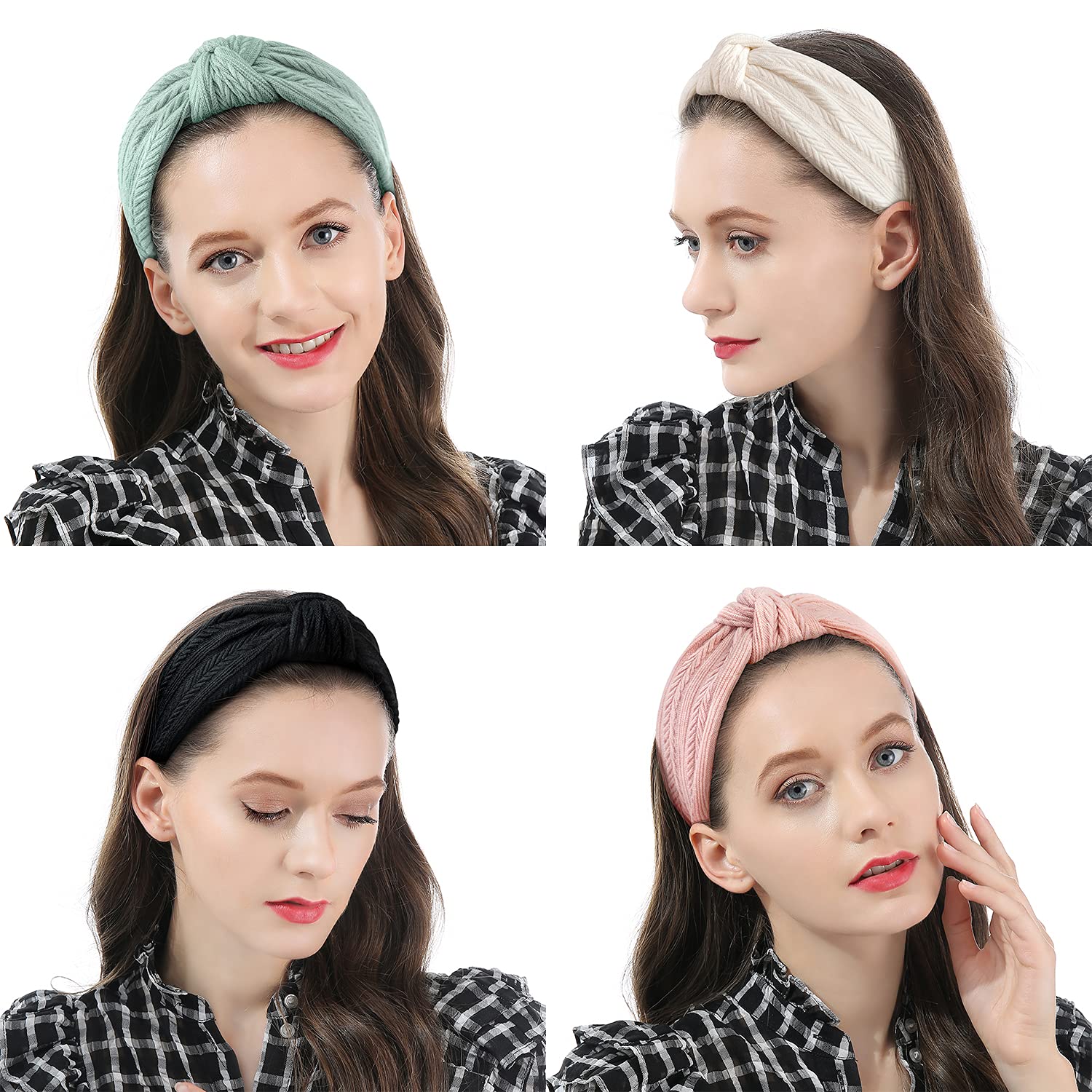 QIANXUAN Fabric Headbands For Women'S Hair Fashion Solid Color Headbands For Girls Woven Women Hair Accessories Knitting Wide Soft Lady Turban Top Knotted Glam Hairbands