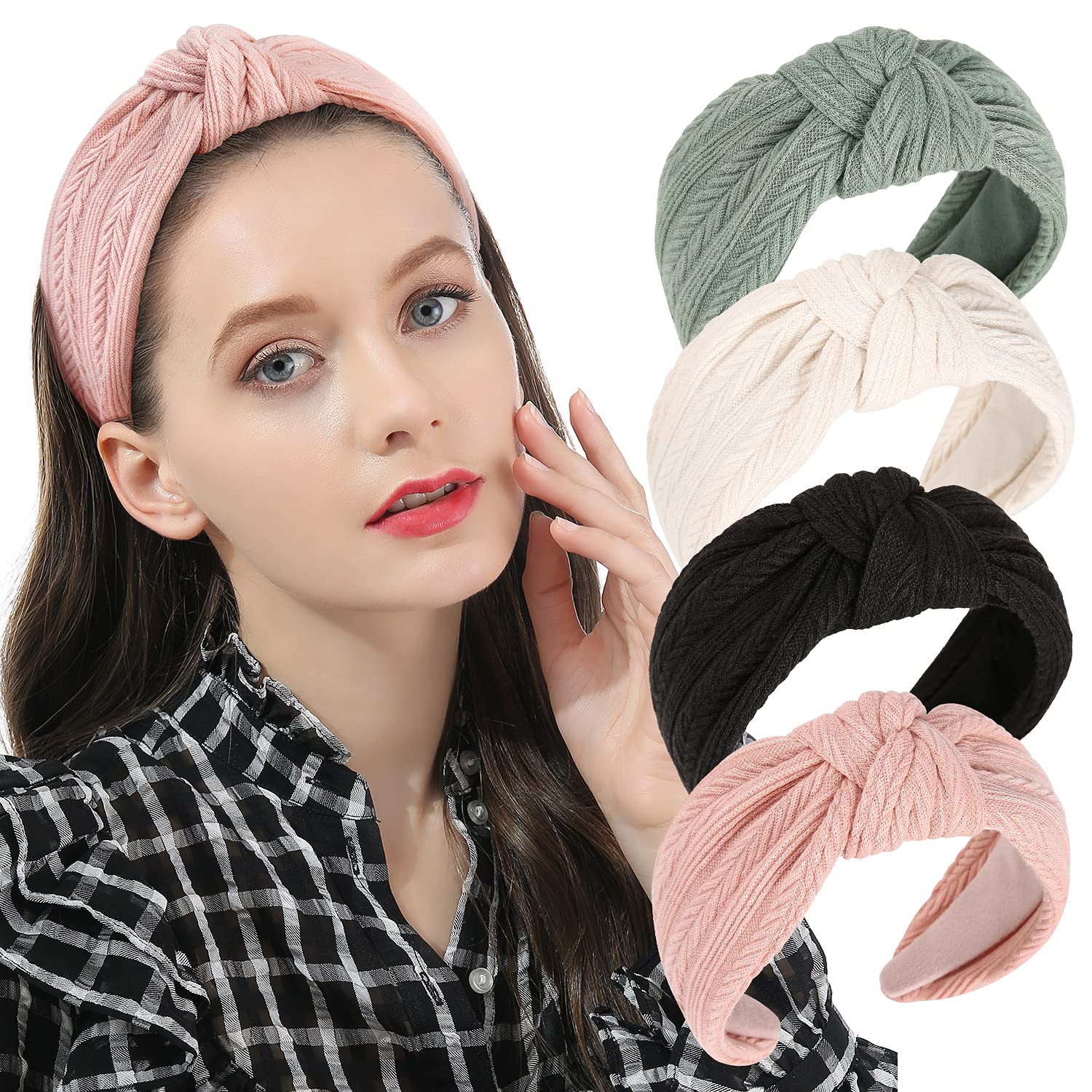 QIANXUAN Fabric Headbands For Women'S Hair Fashion Solid Color Headbands For Girls Woven Women Hair Accessories Knitting Wide Soft Lady Turban Top Knotted Glam Hairbands