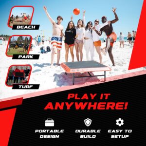 Boardball Sport Portable Foldable Indoor Outdoor Boardball Game Set with Rubberized Top Surface Board, Volleyball, and Hand Pump, Red and Black