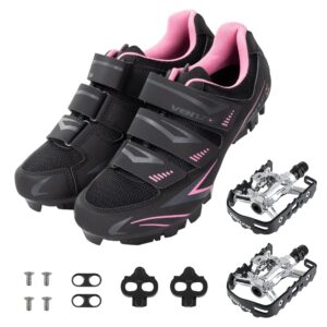 venzo women's mtb bike bicycle cycling shoes with multi-function clip-less pedals & cleats - compatible with shimano spd & crankbrother system - 5.5 us women