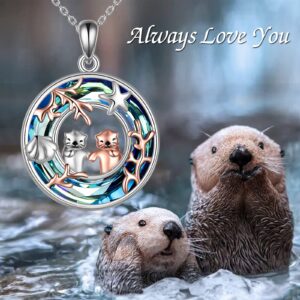 ONEFINITY Otter Gifts for Women Sterling Silver Crystal Sea Otter Necklace Cute Animal Pendant for Mom Jewelry Gift