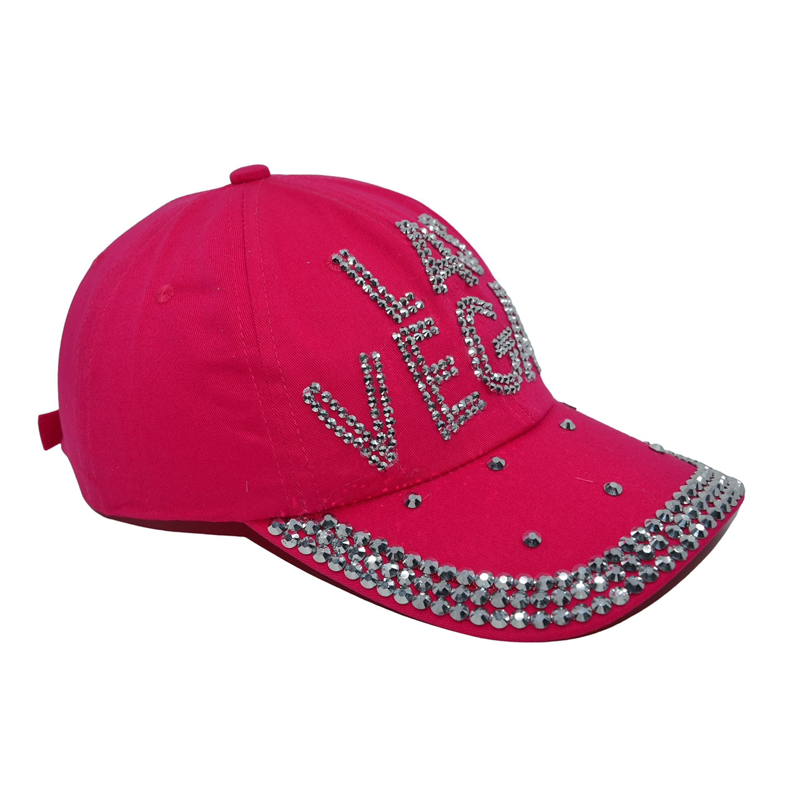 Popfizzy Bling Pink Las Vegas Hat for Women Rhinestone Hat, Bedazzled Baseball Caps, Distressed Hat, Fancy Bejeweled Hats, Sparkle Studded Ball Caps