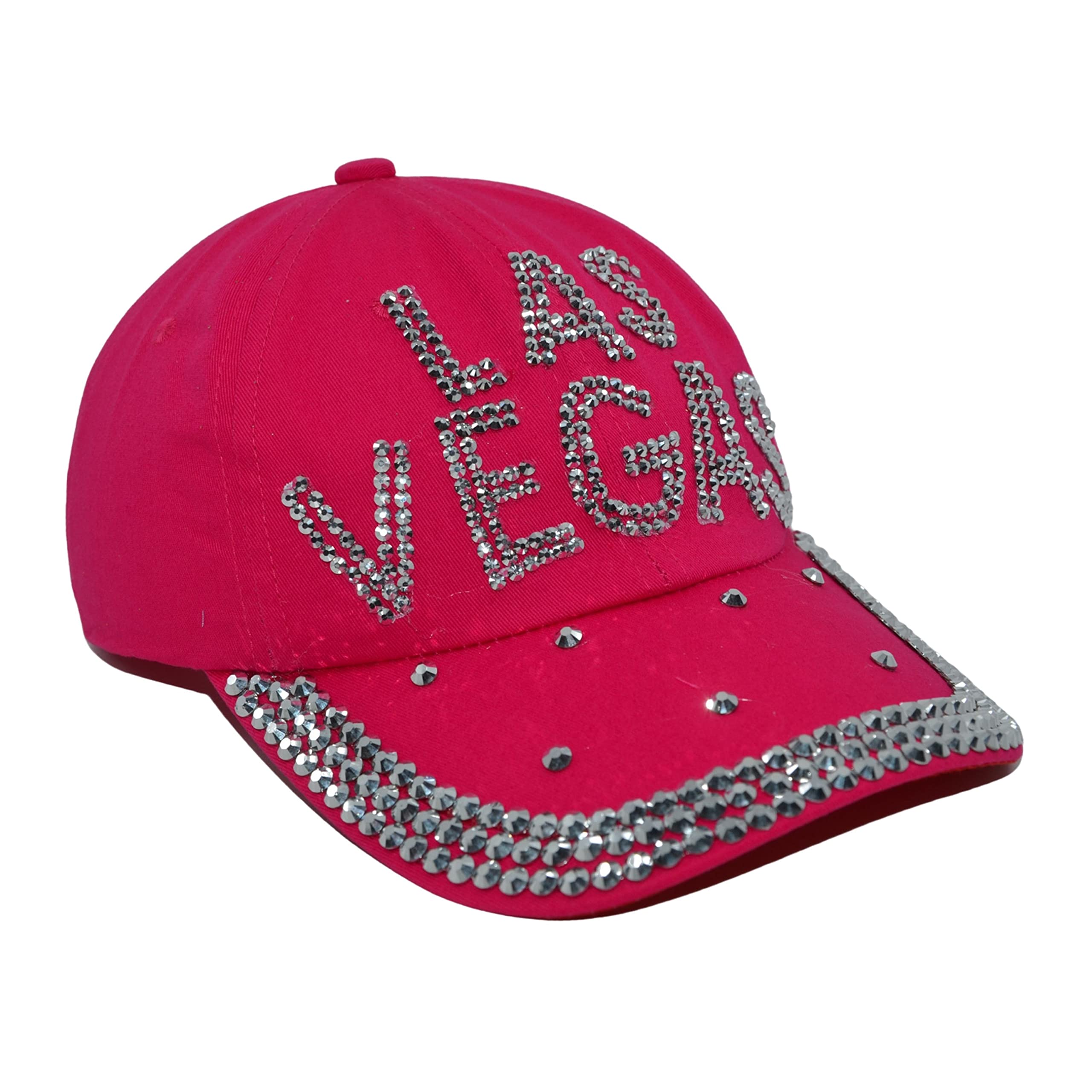 Popfizzy Bling Pink Las Vegas Hat for Women Rhinestone Hat, Bedazzled Baseball Caps, Distressed Hat, Fancy Bejeweled Hats, Sparkle Studded Ball Caps