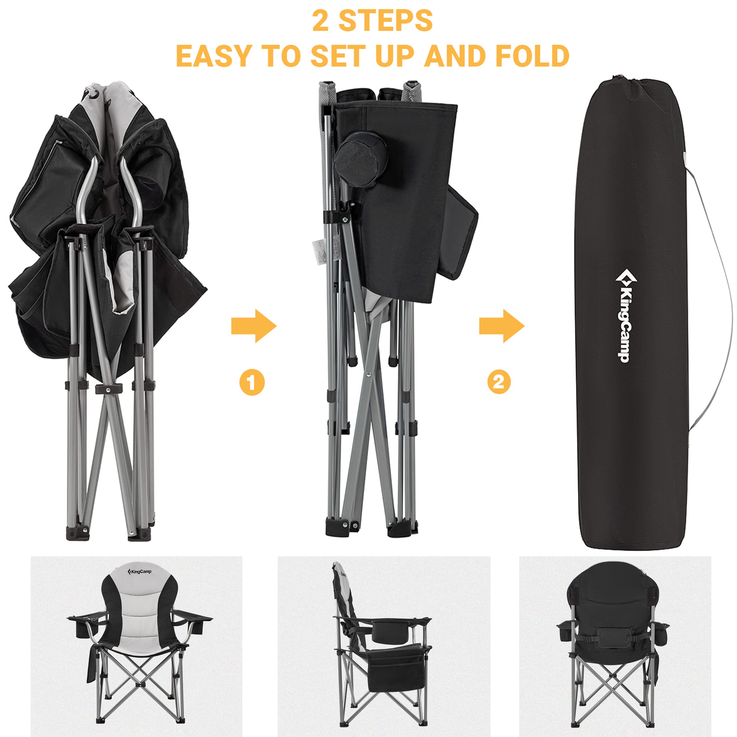 KingCamp KC2008_Black/MediumGrey-US Camping Chair, Oversized, Black&MediumGrey(Set of 2)