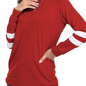 Makamaka Long Sleeve Shirts for Women Sweater Tunic Womens Long Sleeve Blouse Pullover Sweatshirts(Red M)