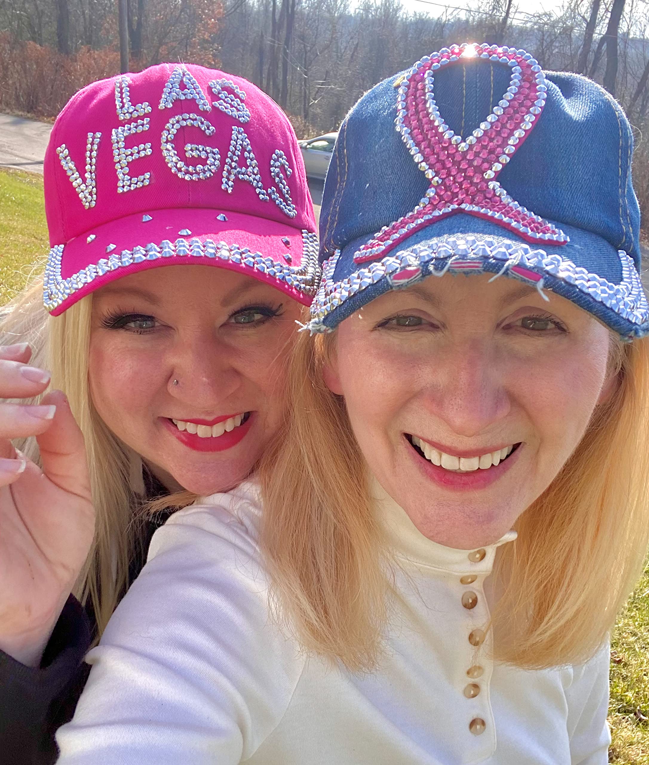 Popfizzy Bling Pink Las Vegas Hat for Women Rhinestone Hat, Bedazzled Baseball Caps, Distressed Hat, Fancy Bejeweled Hats, Sparkle Studded Ball Caps