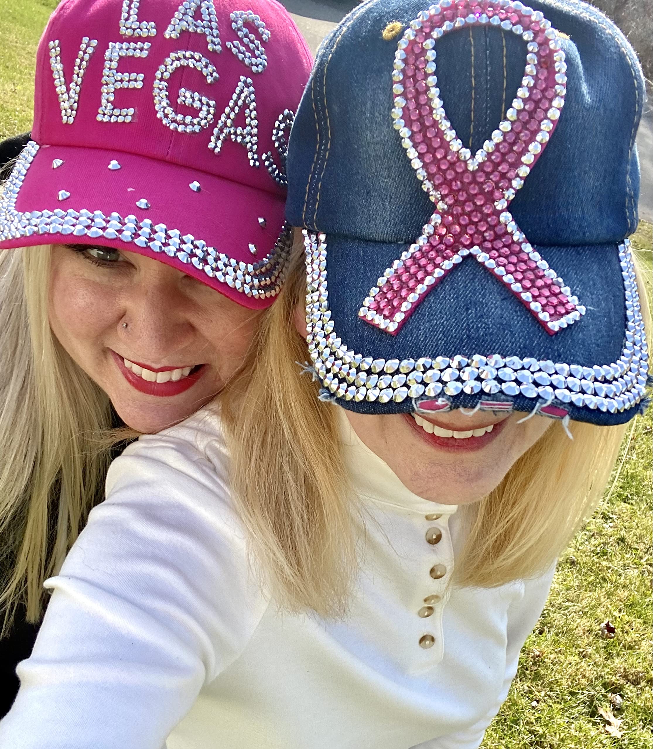 Popfizzy Bling Pink Las Vegas Hat for Women Rhinestone Hat, Bedazzled Baseball Caps, Distressed Hat, Fancy Bejeweled Hats, Sparkle Studded Ball Caps