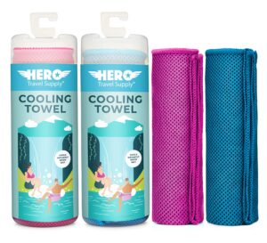 hero 2-pack cooling towels for travel, hiking, sports, yoga, ultra soft microfiber 40" x 12"