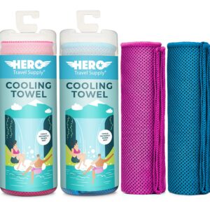 Hero 2-Pack Cooling Towels for Travel, Hiking, Sports, Yoga, Ultra Soft Microfiber 40" x 12"