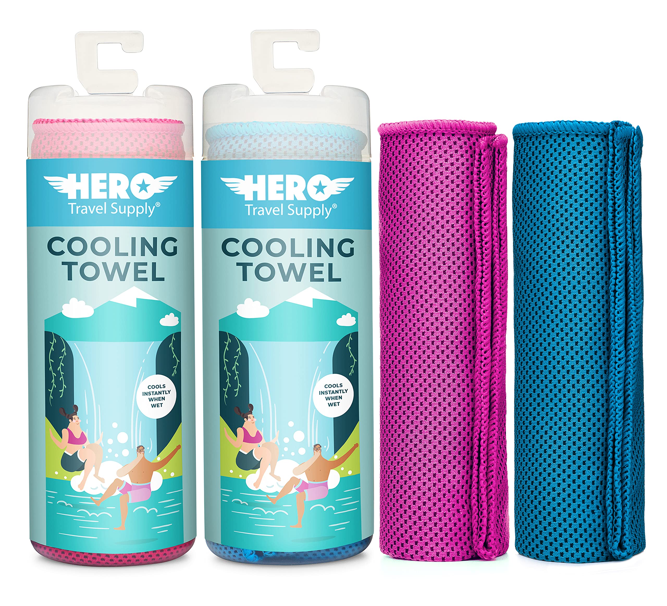 Hero 2-Pack Cooling Towels for Travel, Hiking, Sports, Yoga, Ultra Soft Microfiber 40" x 12"