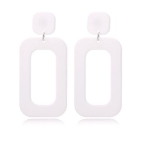 chunyanan boho elegant retro simple acrylic white geometric square hollow earrings for women white minimalist statement hypoallergenic drop earrings (white hollow earrings)