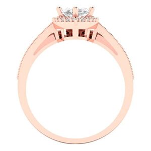 Clara Pucci 2.26ct Marquise Round Cut Laser Engraving Pave Halo White Sapphire Designer Statement Ring Band Set 18K Rose Gold Size 10