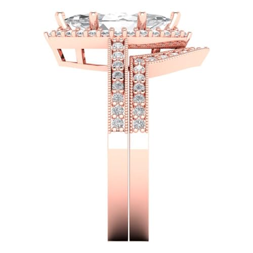 Clara Pucci 2.26ct Marquise Round Cut Laser Engraving Pave Halo White Sapphire Designer Statement Ring Band Set 18K Rose Gold Size 10