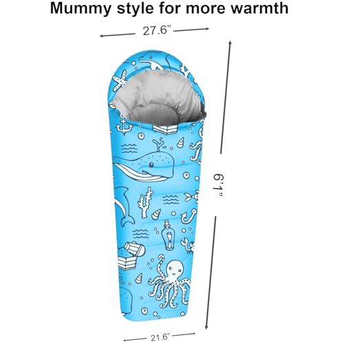 ANJ Outdoors 32F-59F Youth and Kids Sleeping Bag | Indoor/Outdoor Boys and Girls Sleeping Bag | Mummy Style, Lightweight Sleeping Bag for Kids