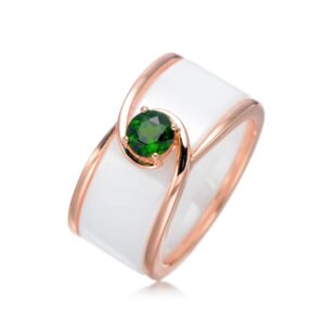 natural chrome diopside rose gold over sterling silver ring 0.6ctw with white or black ceramic (white, 7)