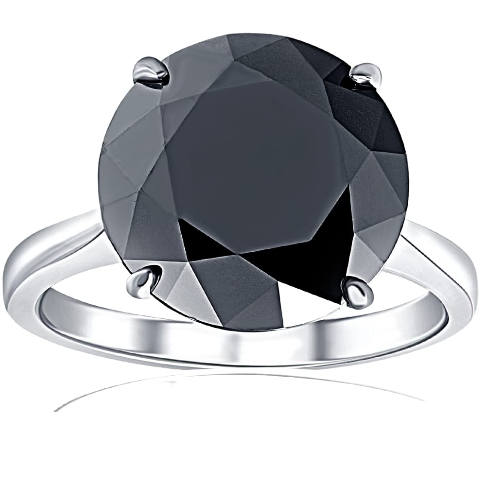 8 Ct Black Moissanite Solitaire Engagement Ring 10k White Gold - Size 7