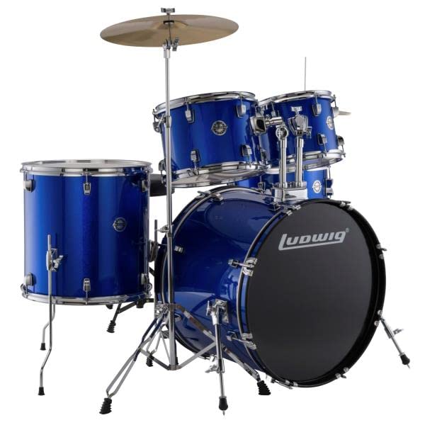 Ludwig Accent 5-piece Complete Drum Set with 22 inch Bass Drum and Wuhan Cymbals - Blue Sparkle