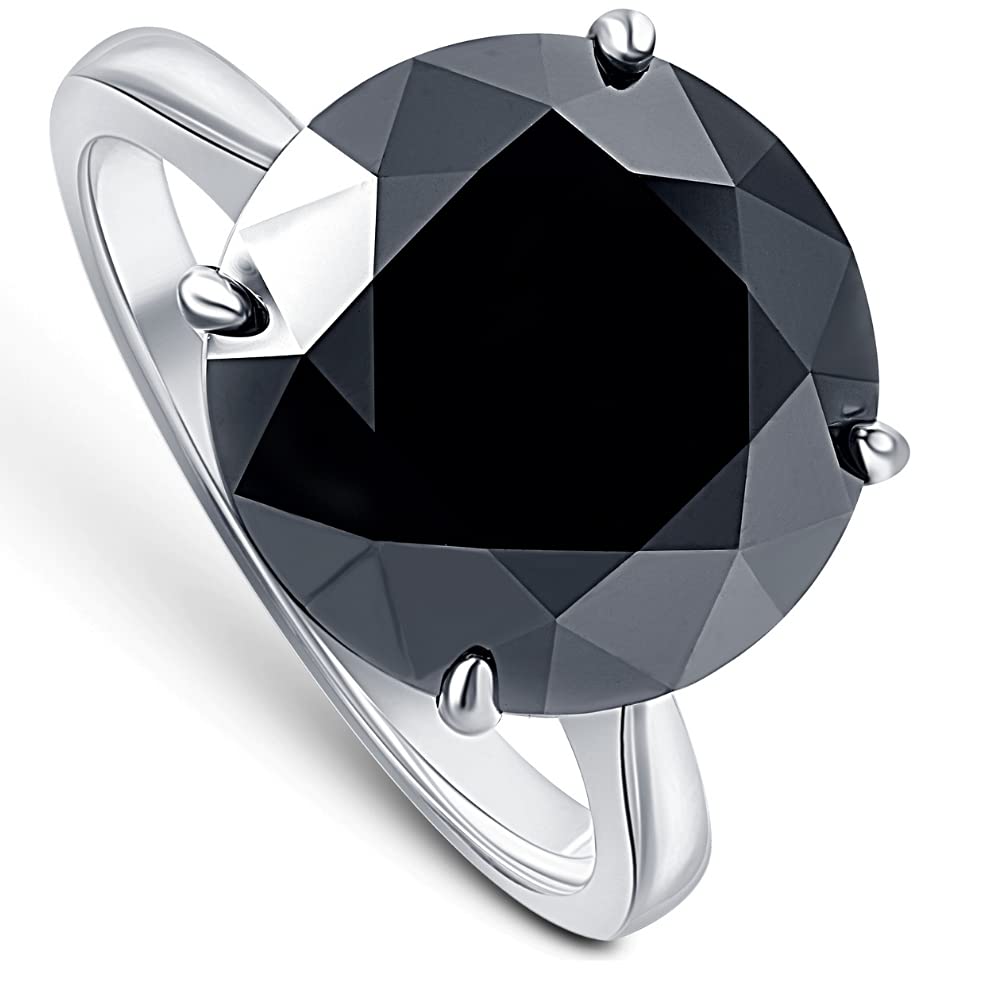 8 Ct Black Moissanite Solitaire Engagement Ring 10k White Gold - Size 7