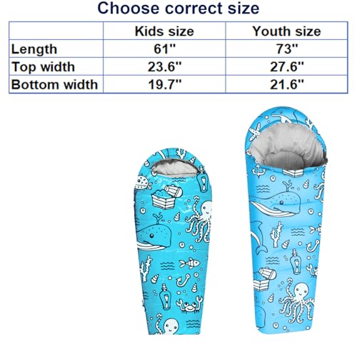 ANJ Outdoors 32F-59F Youth and Kids Sleeping Bag | Indoor/Outdoor Boys and Girls Sleeping Bag | Mummy Style, Lightweight Sleeping Bag for Kids