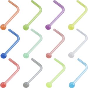 riuziyi 22g nose ring retainer colorful bioflex acrylic l shape nose rings studs body jewelry piercing top ball 2mm 12pcs