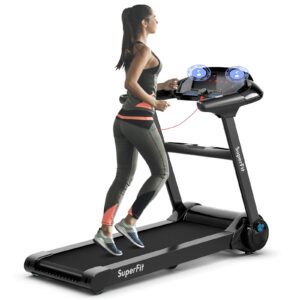 gymax folding treadmill, 2.25hp electric motorized running machine with smart app control, led touch monitor, heart rate sensor, home gym cardio training equipment