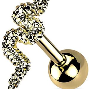 Covet Jewelry 316L Surgical Steel Snake Cartilage Barbell (Gold)