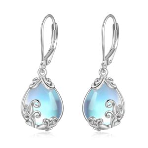 poplyke moonstone filigree teardrop drop dangle earrings sterling silver leverback earrings