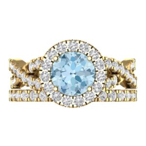 clara pucci 2.40ct round cut laser engraving halo natural sky blue topaz engagement bridal wedding ring band set 18k yellow gold size 6