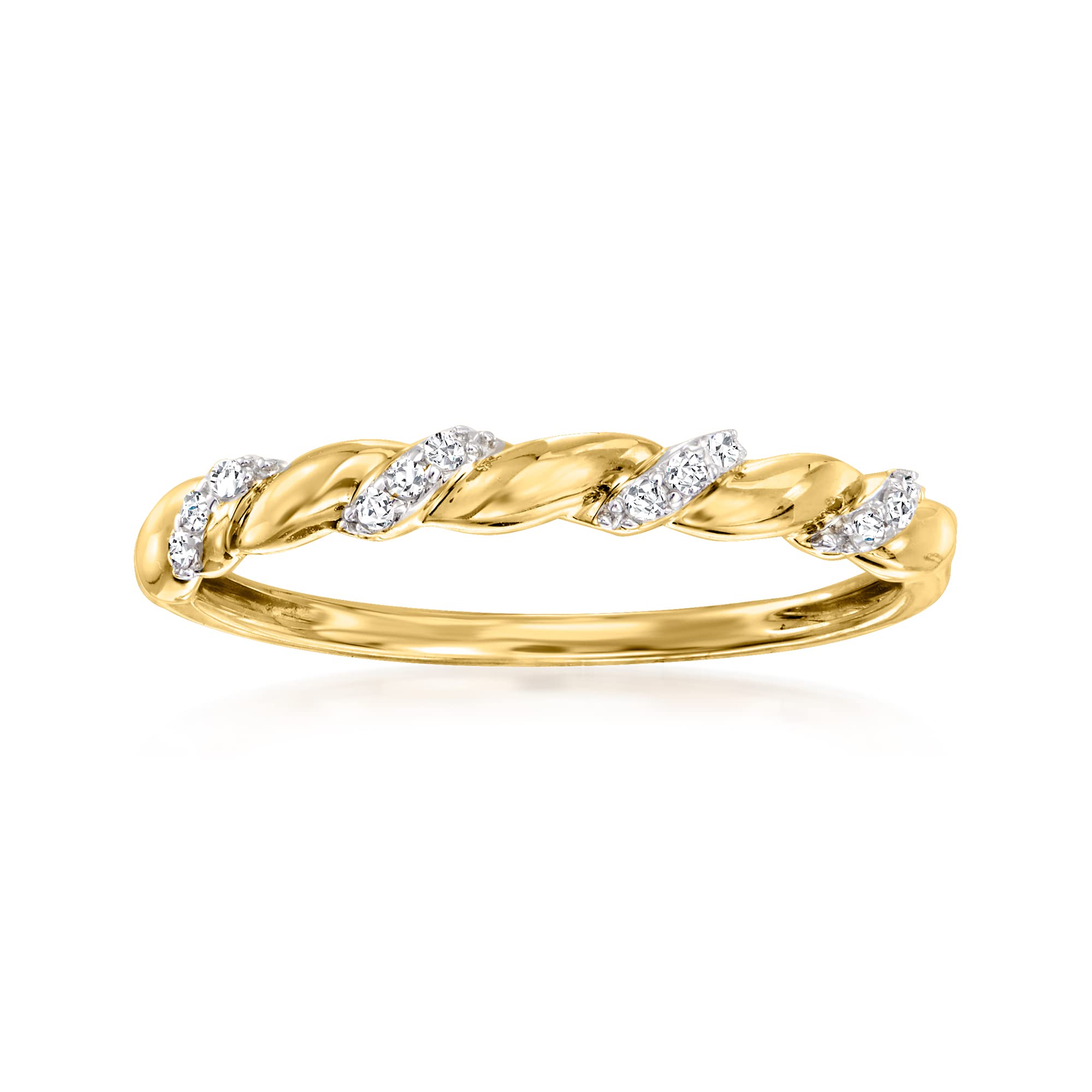 RS Pure by Ross-Simons Diamond-Accented Twisted Ring in 14kt Yellow Gold. Size 6