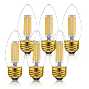 vctc lighting dimmable 6w vintage edison e26 candelabra led bulbs 3000k warm white,c37 led filament candle bulbs 60w equivalent, 550 lumens, pack of 6