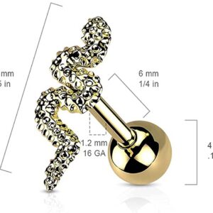 Covet Jewelry 316L Surgical Steel Snake Cartilage Barbell (Gold)