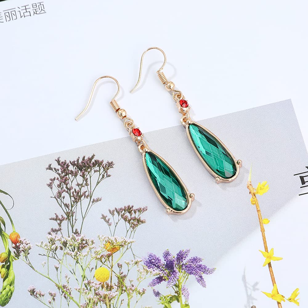 Howl's Green Crystal Drop Earrings Cosplay, Anime Costume Pendant Dangle Earrings, Green Water Drop Ear Accessories Gifts