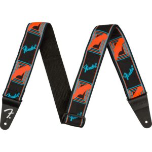 fender neon monogrammed guitar strap, 2in, blue/orange