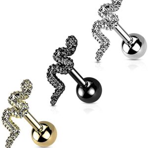 Covet Jewelry 316L Surgical Steel Snake Cartilage Barbell (Gold)