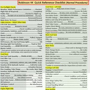 Robinson 44 Helicopter Quick Reference Checklist