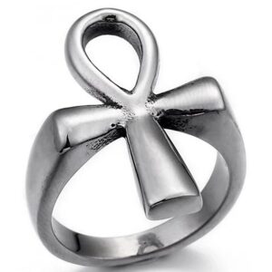 fantasy forge jewelry ankh ring womens mens silver stainless steel ancient egyptian aunk band sizes 6-12 (6)