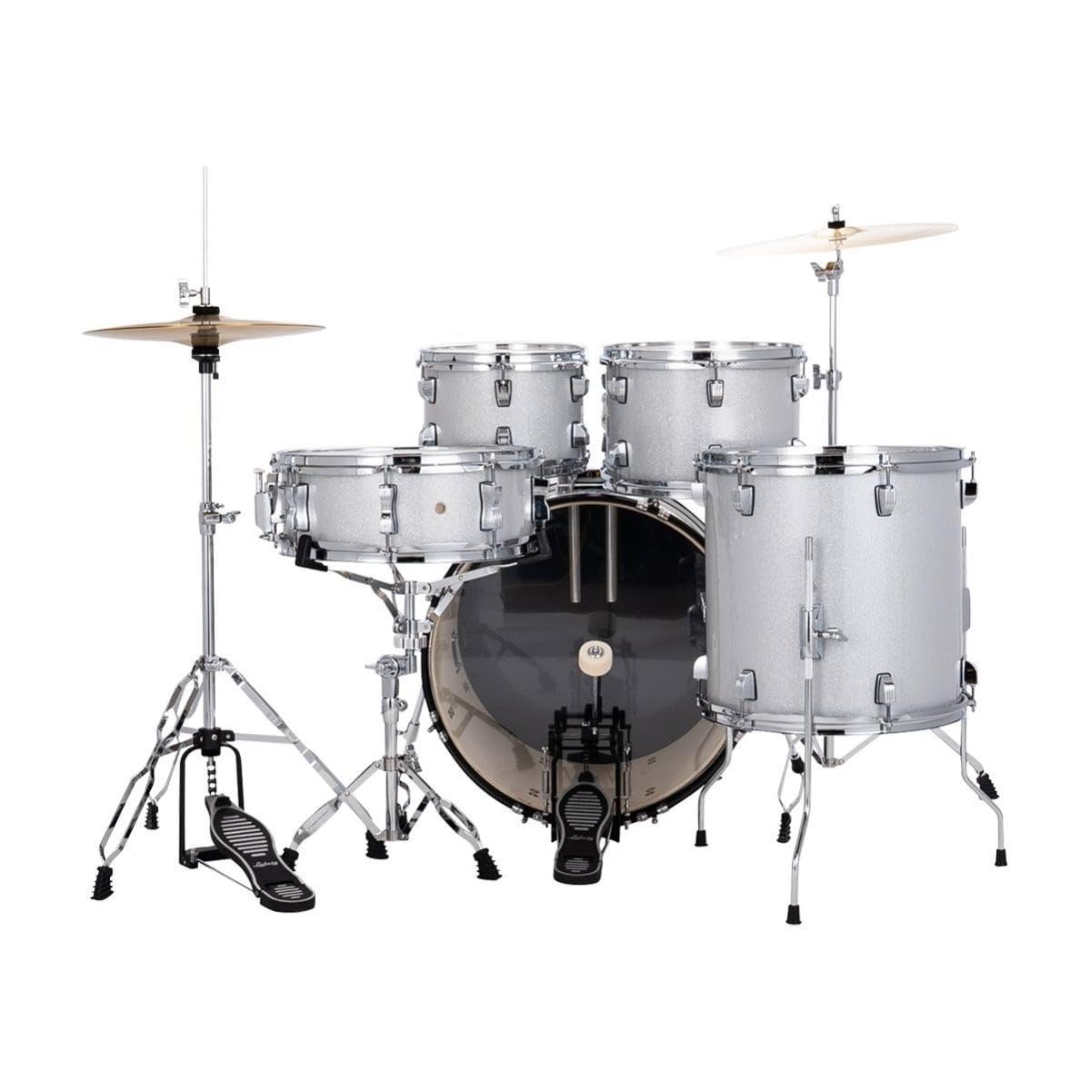 Ludwig Accent 5-piece Complete Drum Set with 20 inch Bass Drum and Wuhan Cymbals - Silver Sparkle